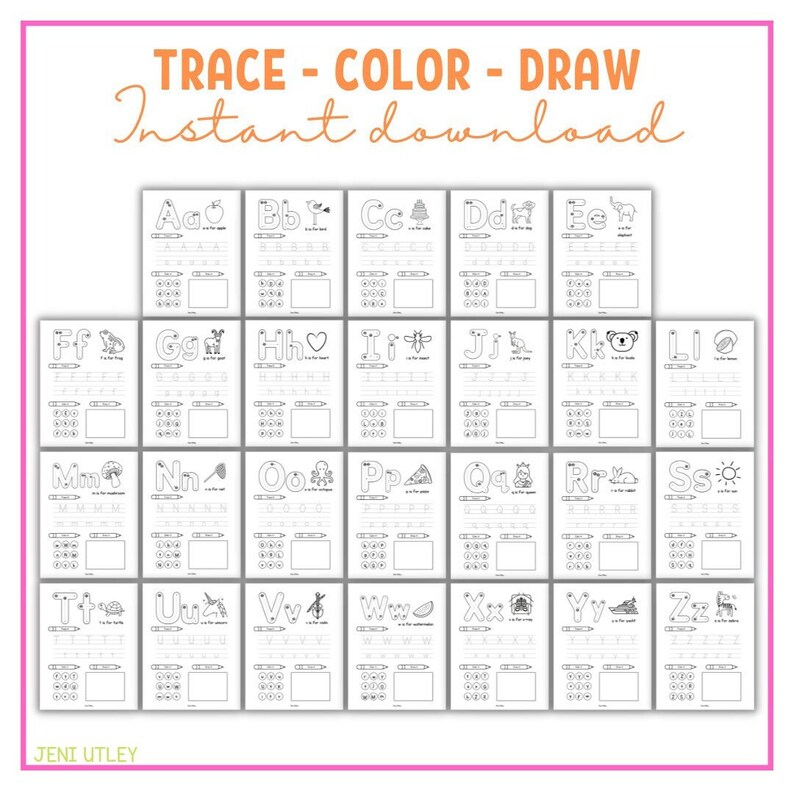 Trace Color and Draw the Alphabet Worksheets for - Etsy