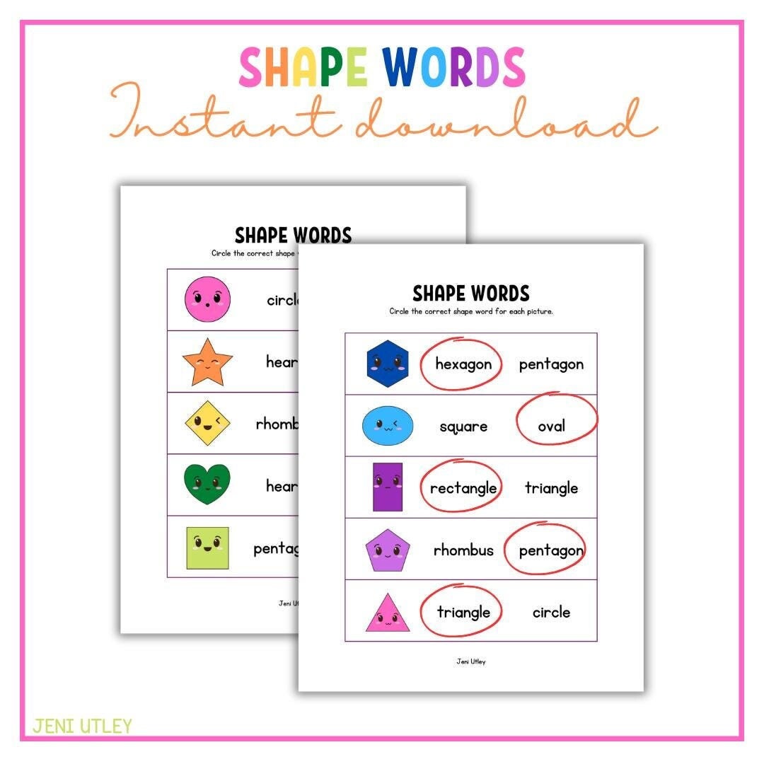 Shape Words | Preschool Worksheet - Etsy