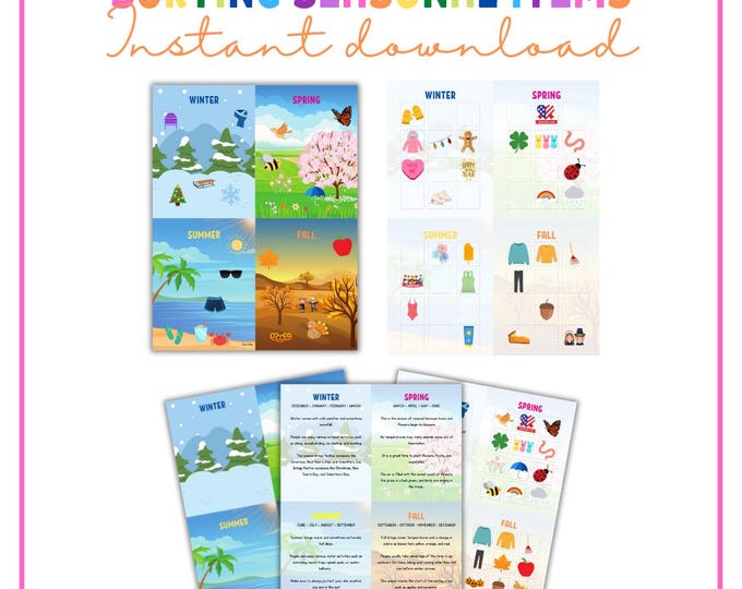 Seasons Matching Game Printable: Montessori Circle Time Activity (PDF ...