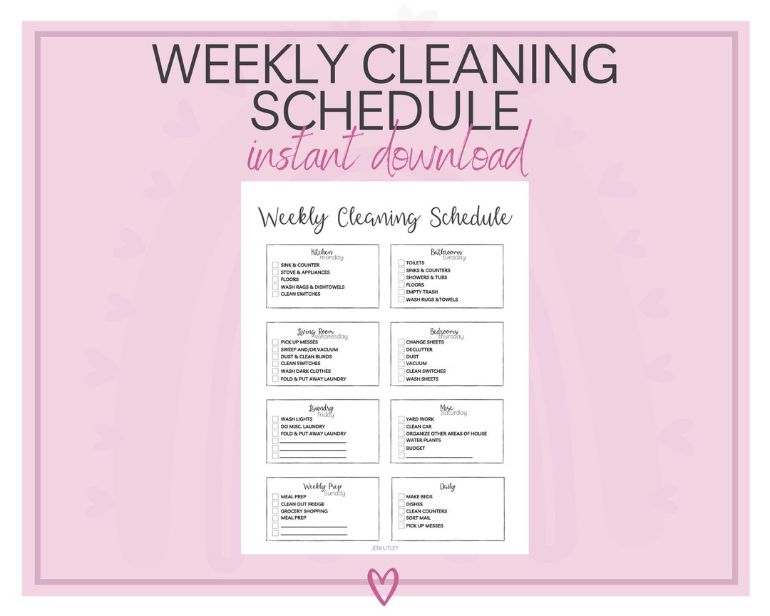 Weekly Cleaning Schedule | Organization | Productive | Checklist ...