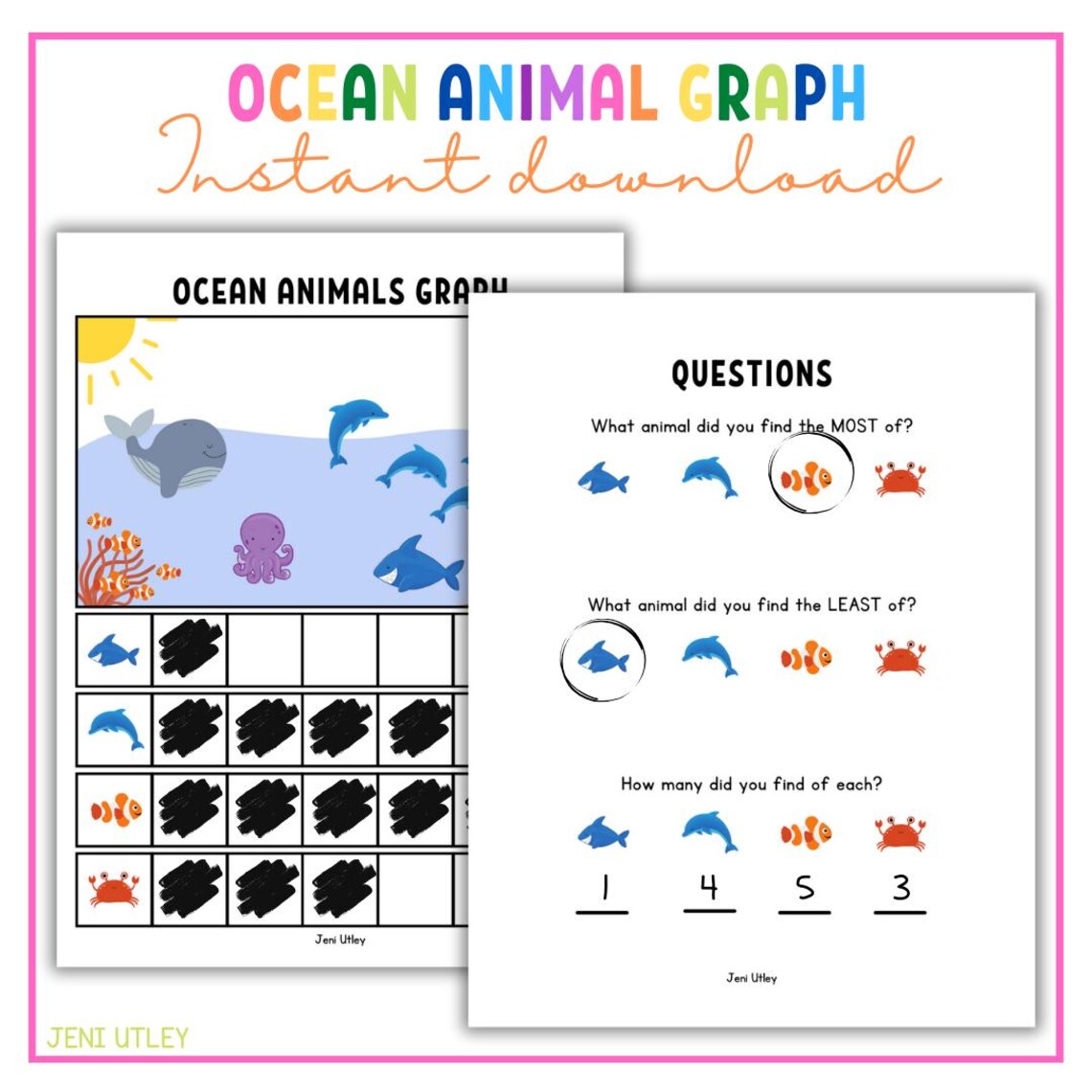 Ocean Animal Graph | Preschool Numbers and Counting - Etsy