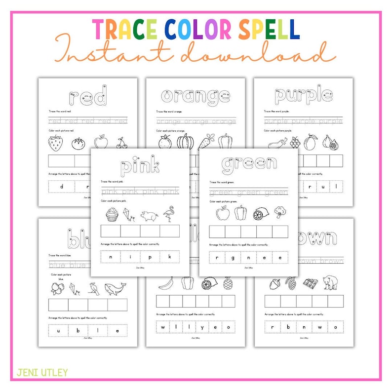 Trace, Color, Spell Worksheets for Preschoolers | Learn Colors | Pre ...
