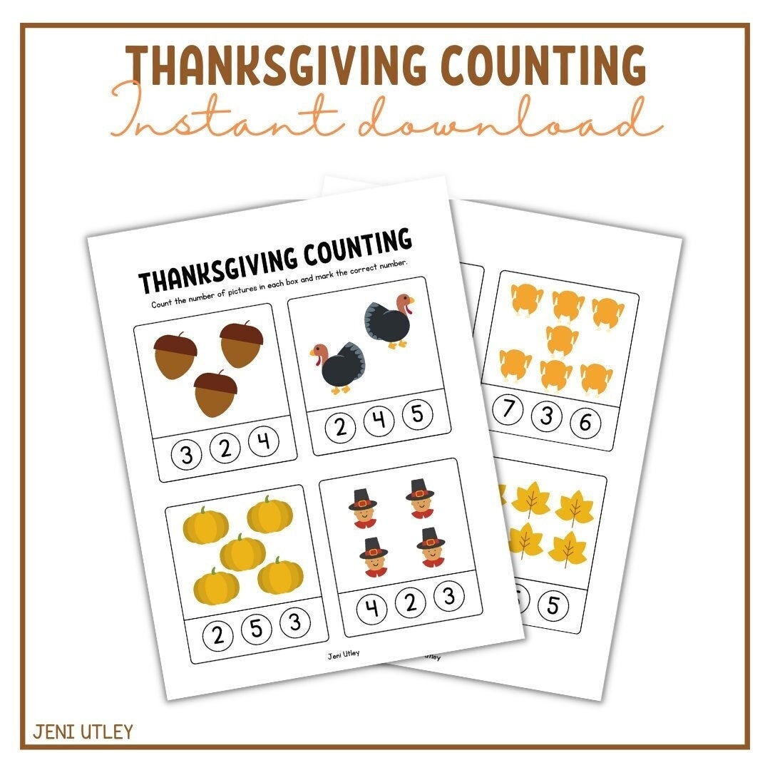 Thanksgiving Counting Activity Worksheet for Preschoolers - Etsy