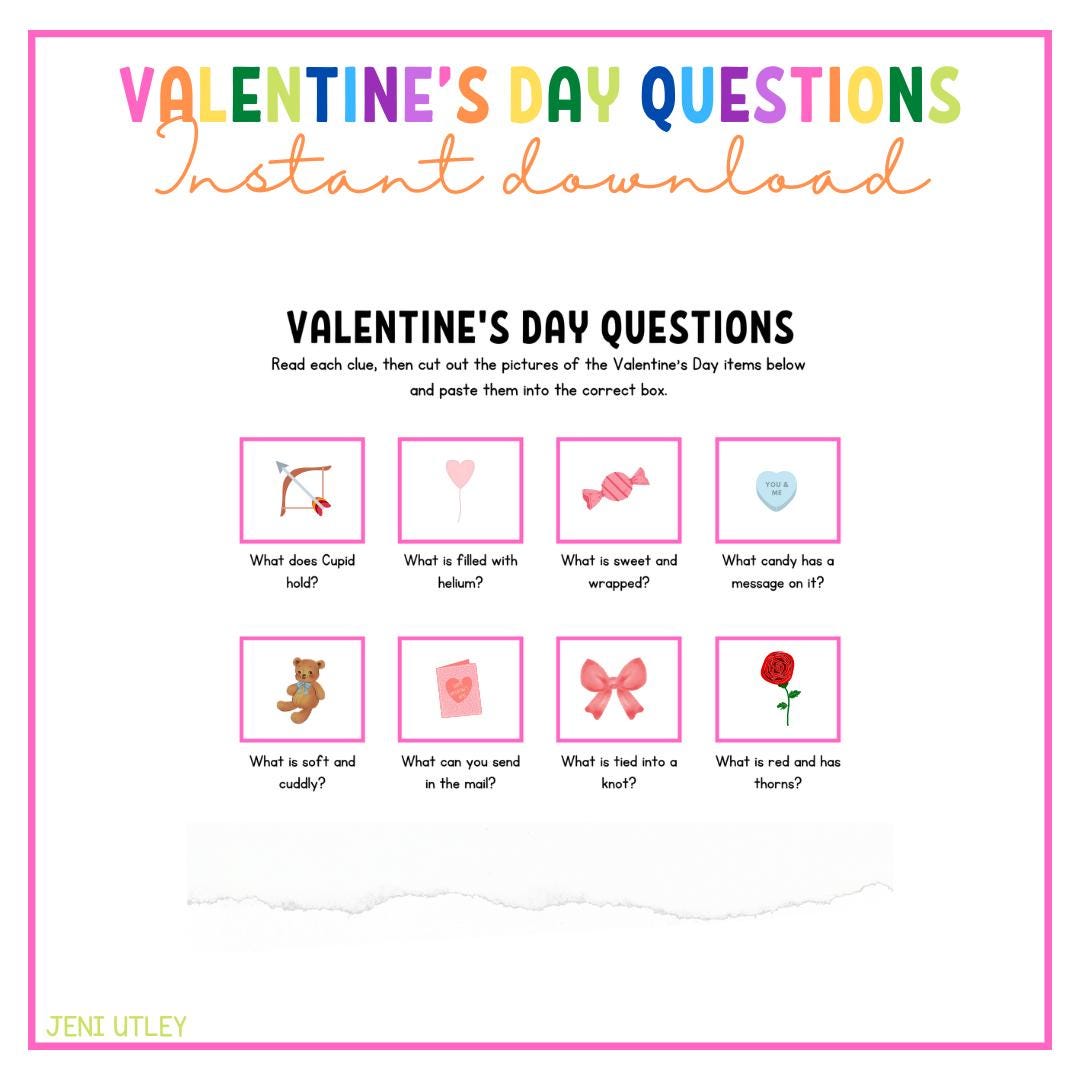 Valentine's Day Questions Worksheet | Preschool Cut and Paste Activity ...