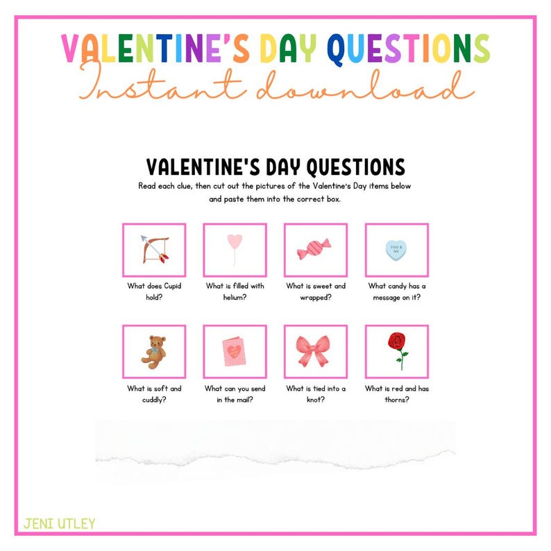 Valentine's Day Questions Worksheet | Preschool Cut and Paste Activity ...