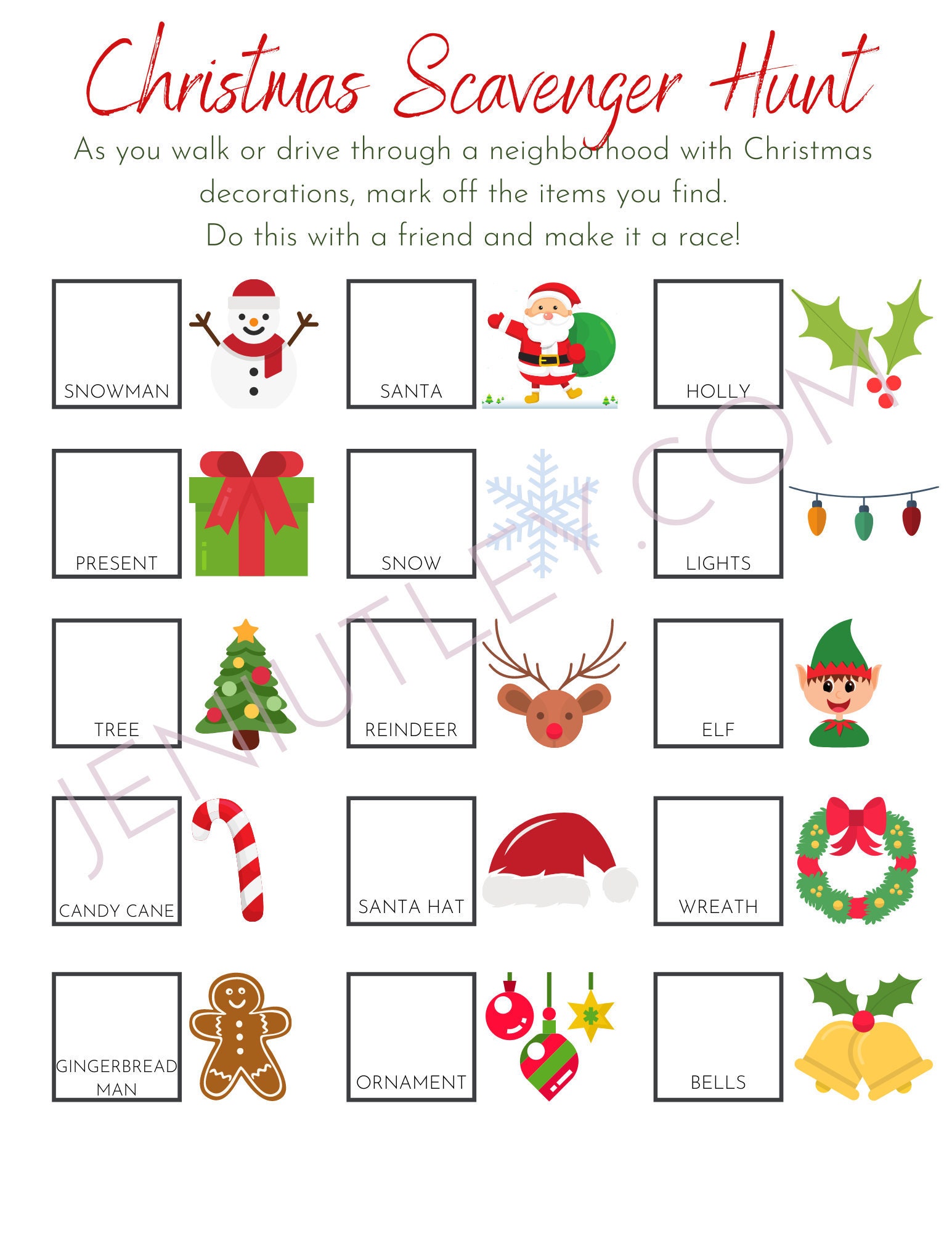 Christmas Scavenger Hunt Game for Kids Holiday Printable | Etsy