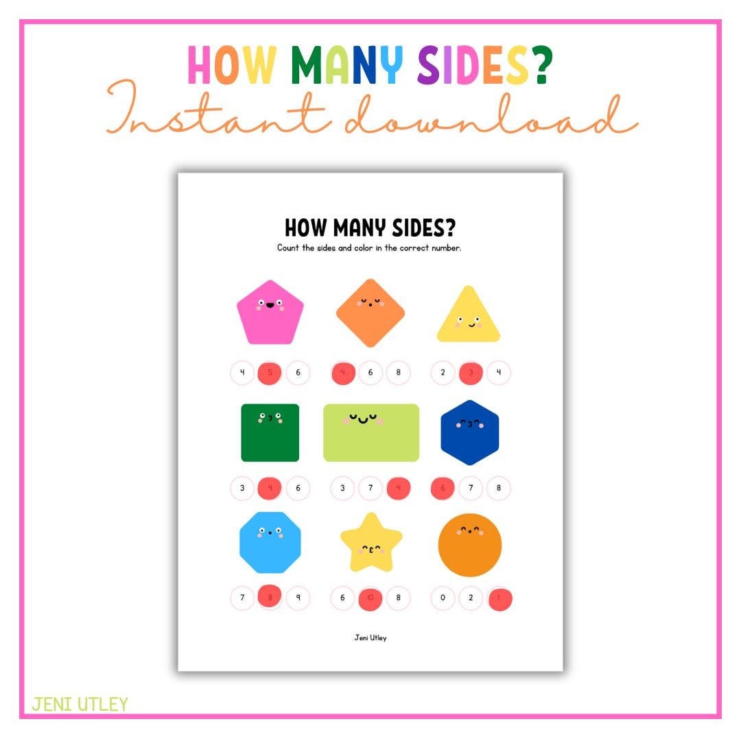 How Many Sides Does Each Shape Have? | Preschool Worksheet - Etsy Australia