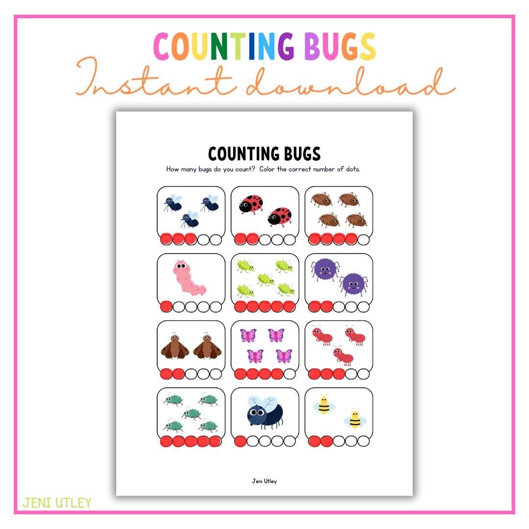 Counting Bugs | Preschool Worksheet - Etsy
