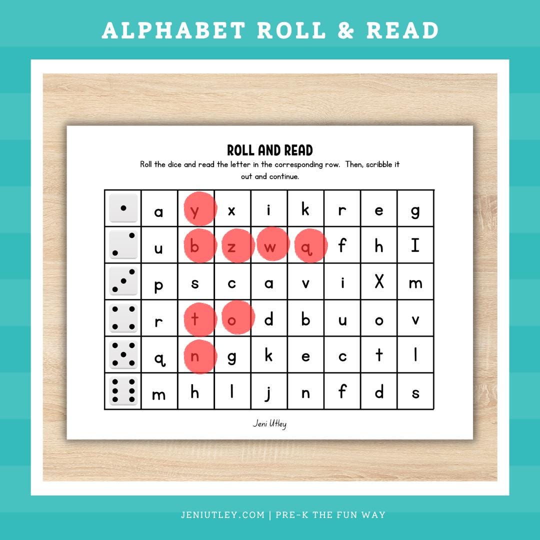 Alphabet Roll and Read Game | Preschool Learning Dice Activity ...