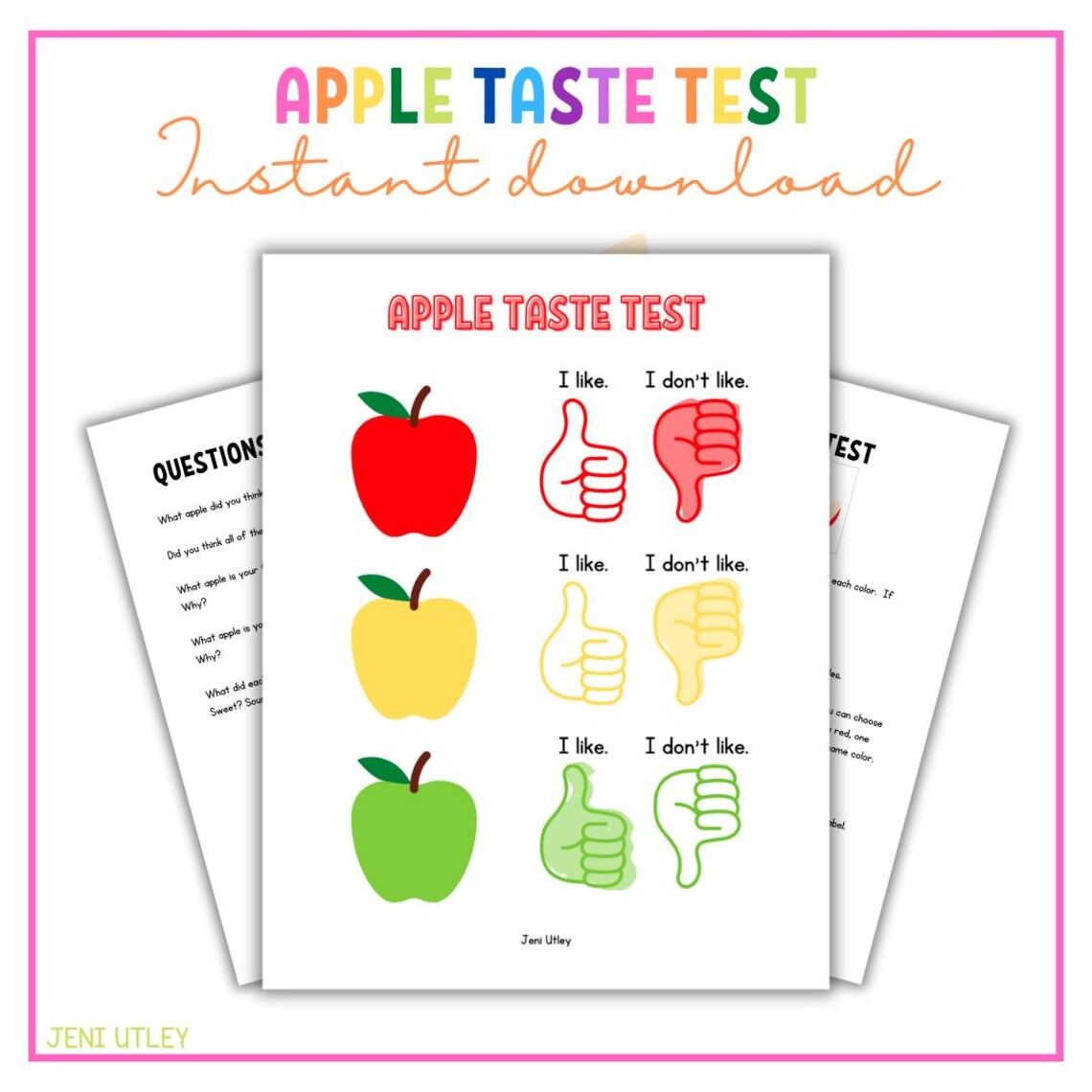Apple Taste Test | Healthy Eating | Preschool Worksheet - Etsy