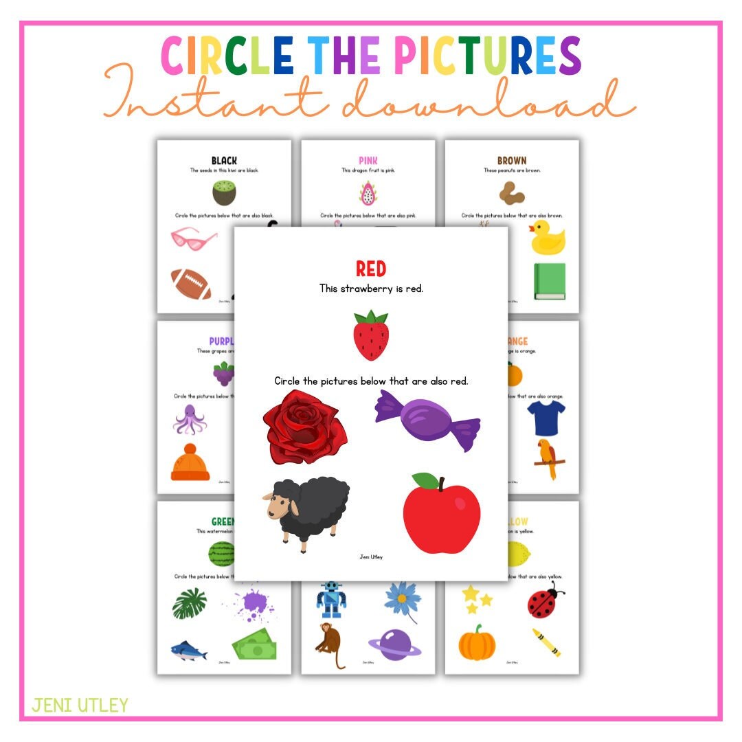 Circle the Picture | Worksheet for Preschoolers | Learn Colors - Etsy