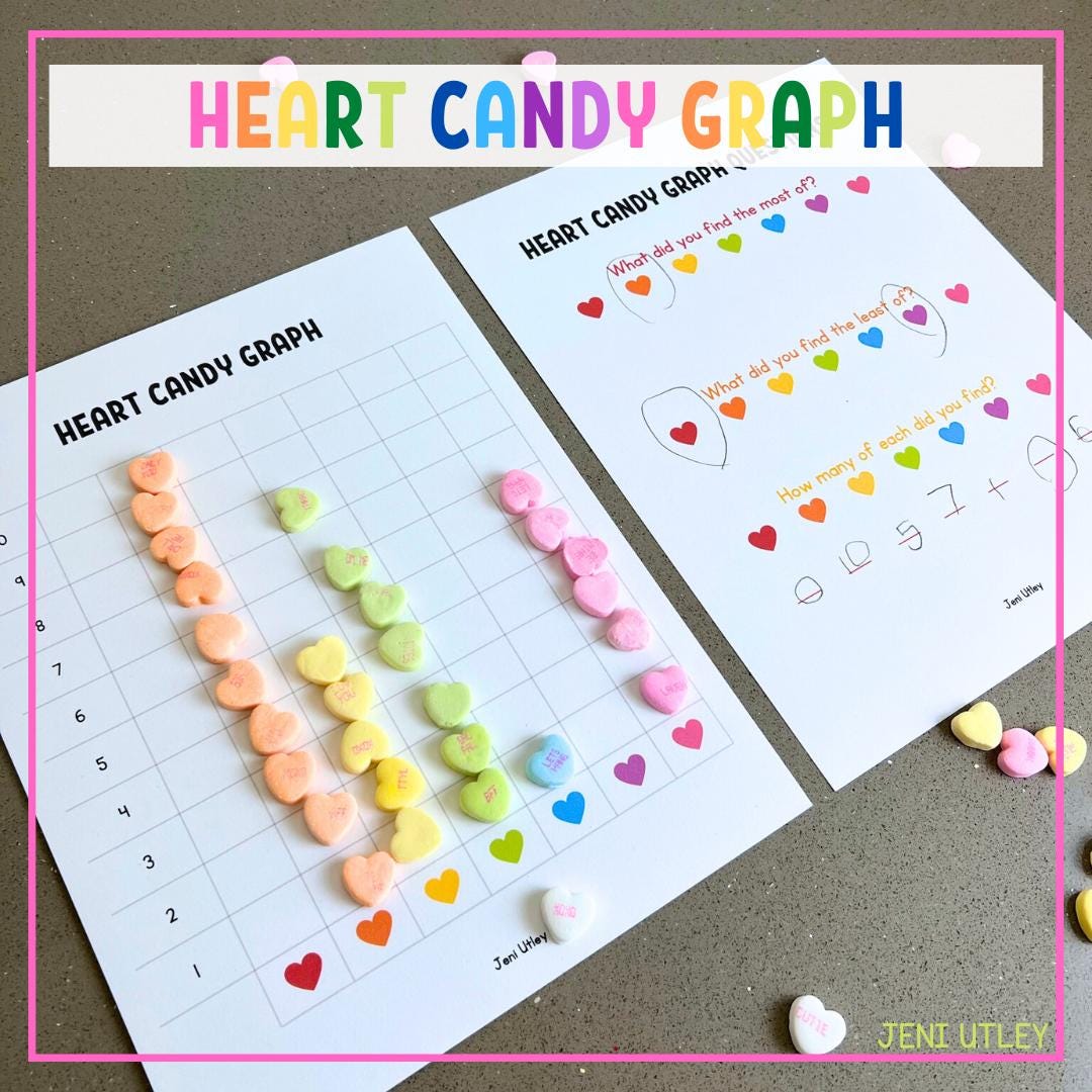 Valentine's Day Math Activity | Candy Heart Graph Printable | Preschool ...