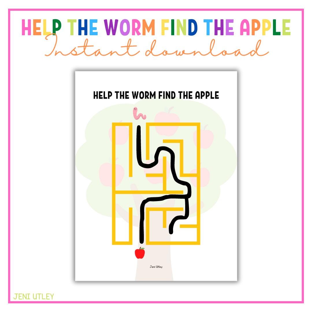 Help the Worm Find the Apple | Maze | Preschool Worksheet - Etsy