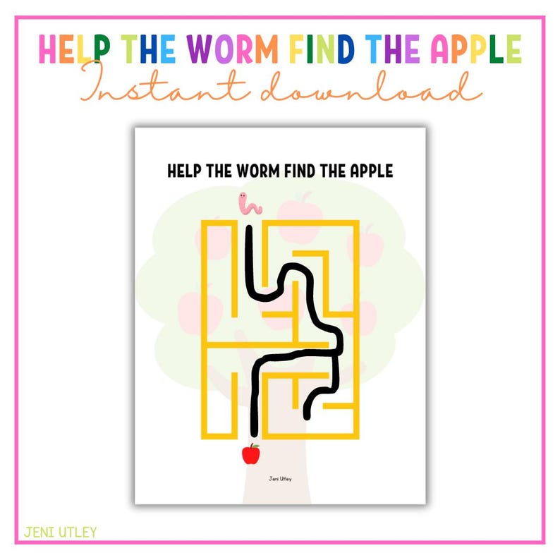 Help the Worm Find the Apple | Maze | Preschool Worksheet - Etsy