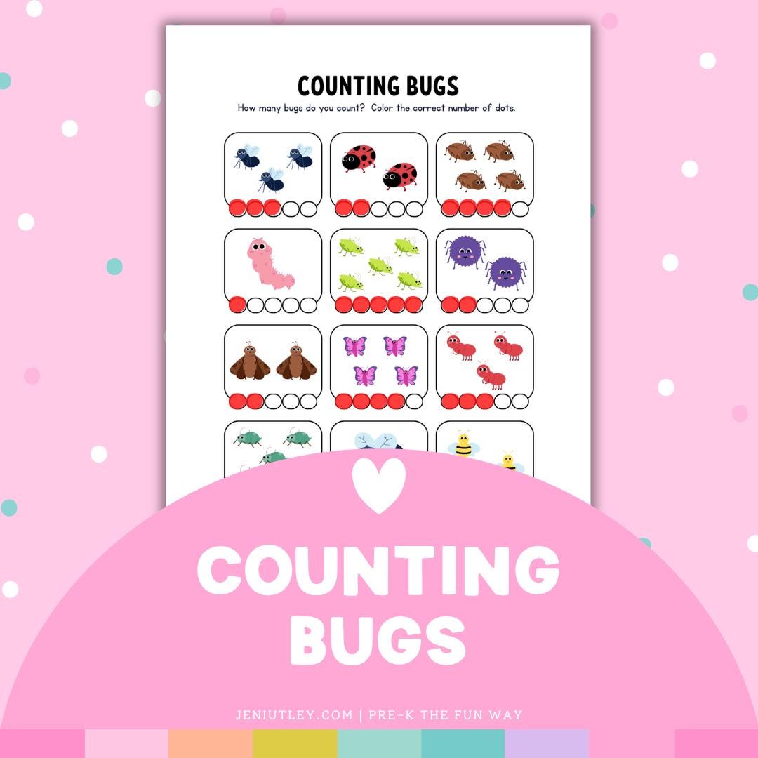 Counting Bugs | Preschool Worksheet - Etsy
