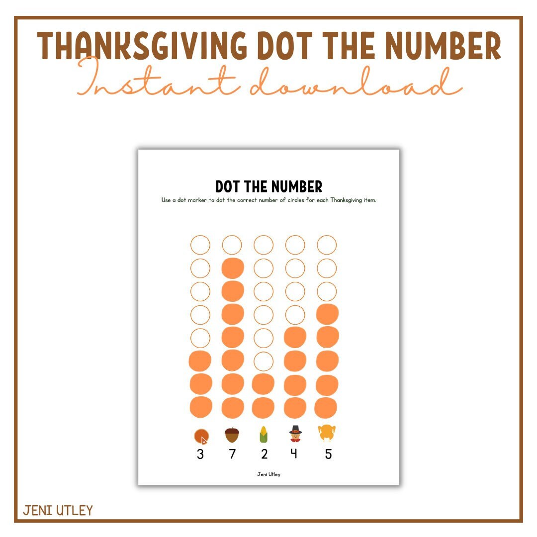 Dot the Number Thanksgiving Activity Worksheet for Preschoolers - Etsy