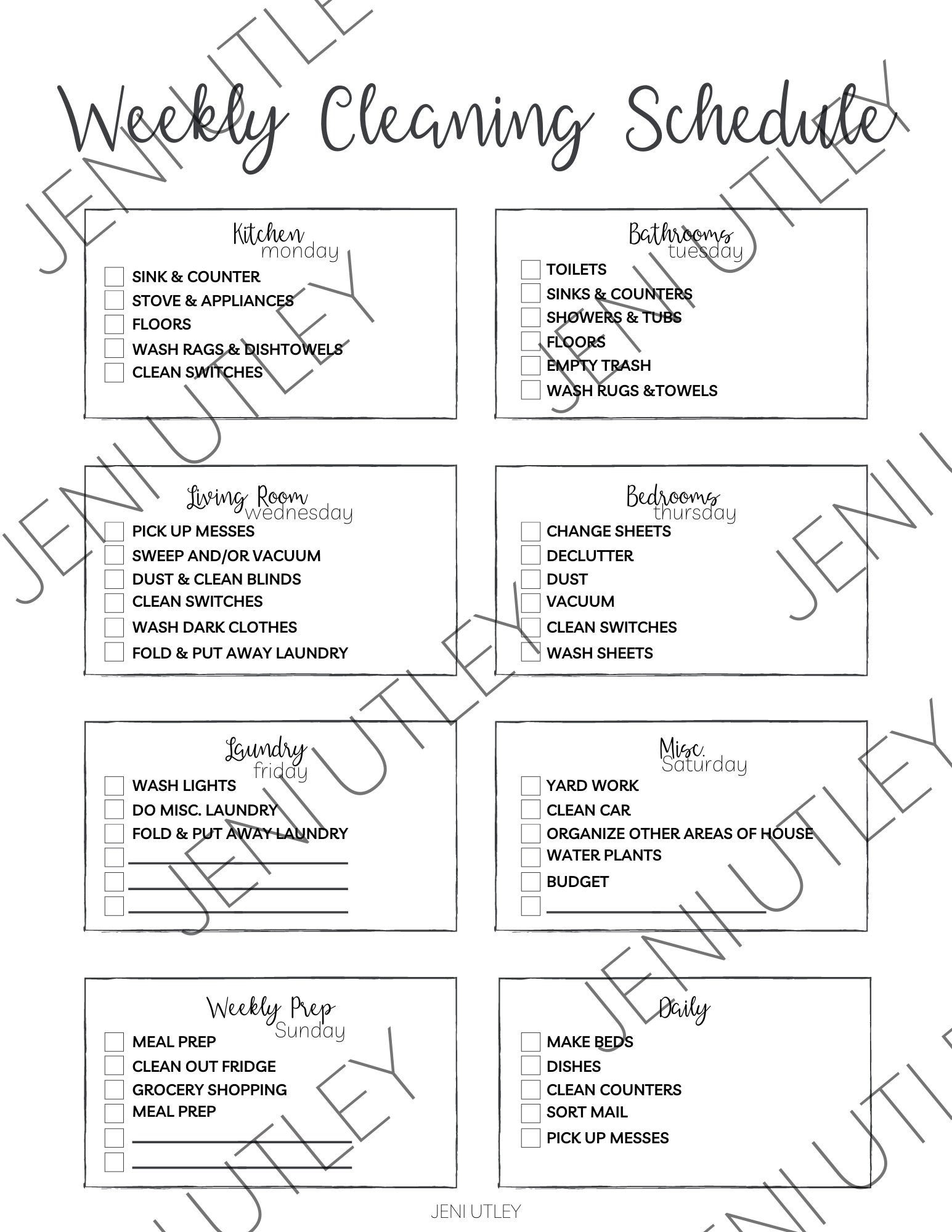 Weekly Cleaning Schedule | Organization | Productive | Checklist ...