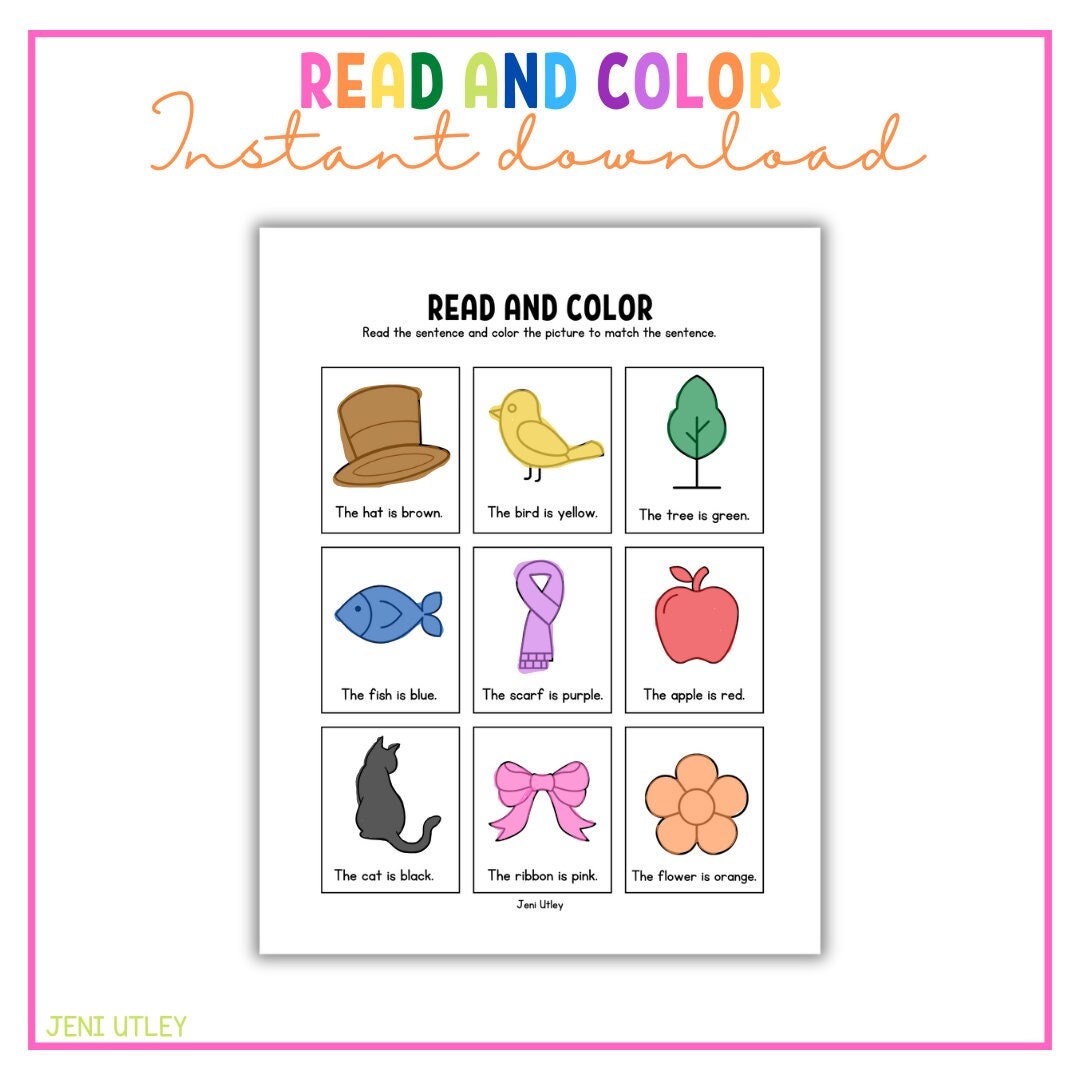 Read and Color Worksheet for Preschoolers | Learn Colors - Etsy