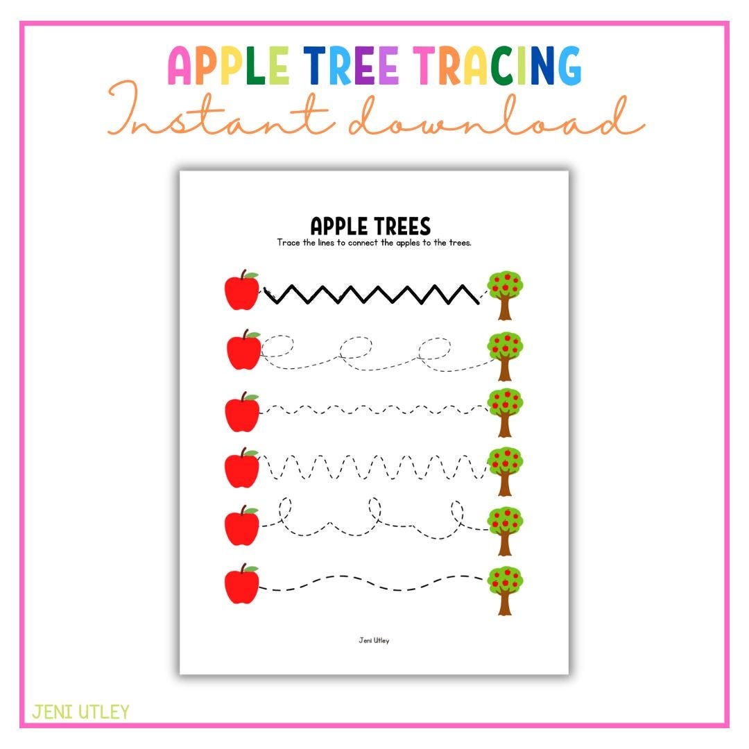 Apple Tree Tracing | Pre-writing Practice | Preschool Worksheet - Etsy
