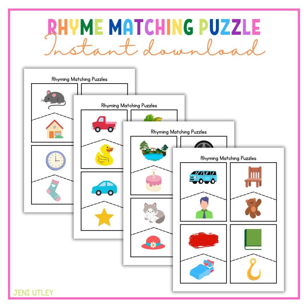 Rhyming Matching Puzzle | Preschool Worksheet - Etsy