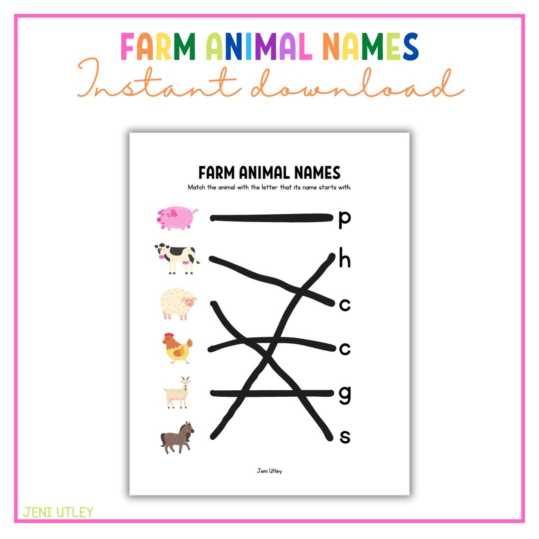 Farm Animal Names | Alphabet Activity - Etsy