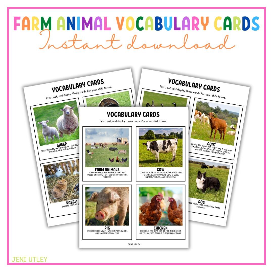 Farm Animal Vocabulary Cards - Etsy