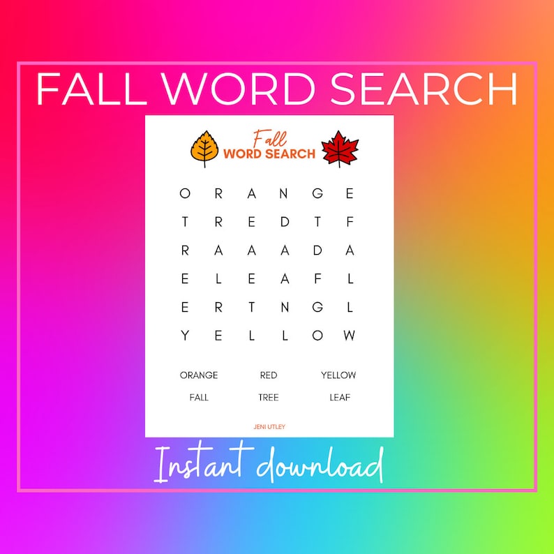 Fall Word Search Fall Learning Activities Unit Study - Etsy