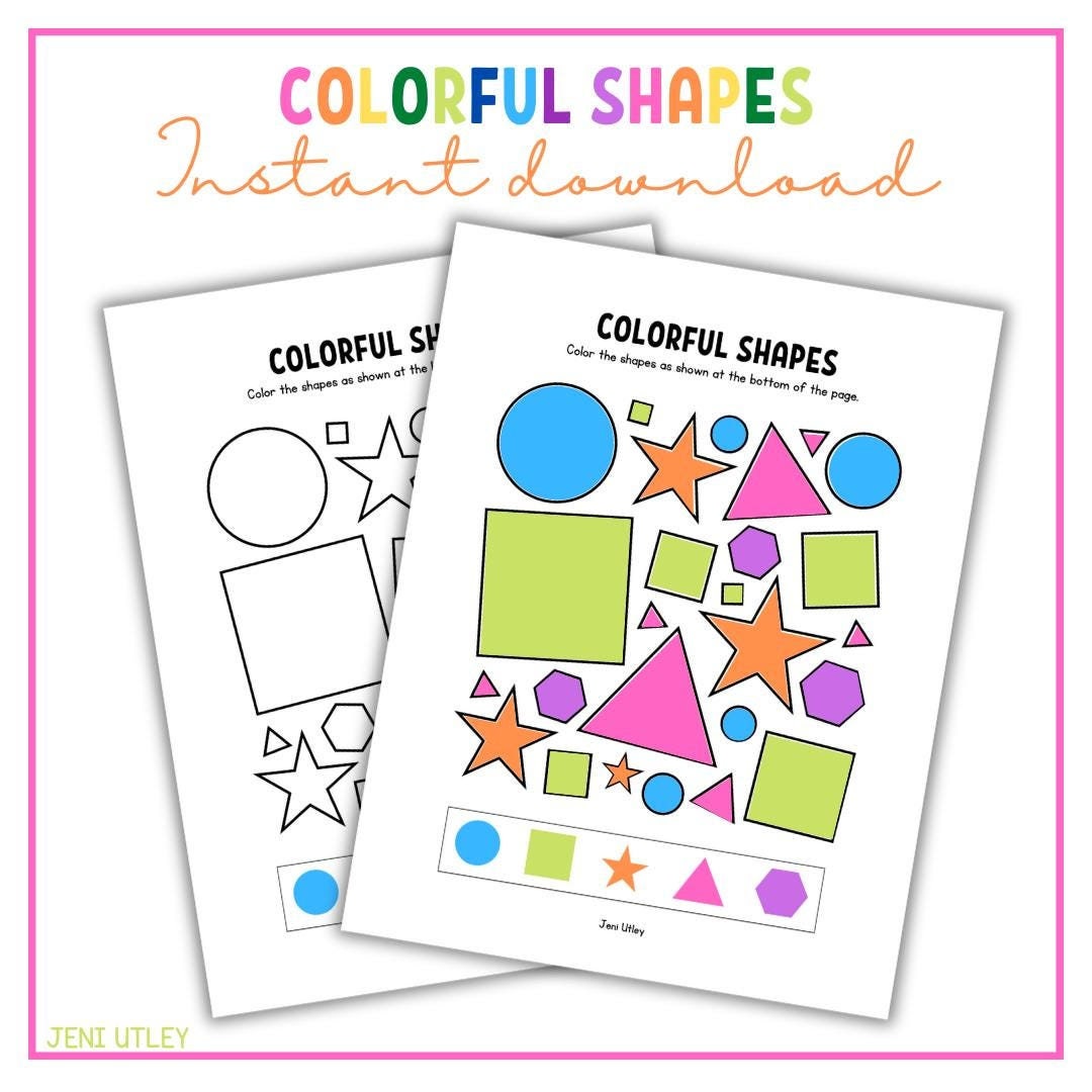 Colorful Shapes | Preschool Worksheet - Etsy