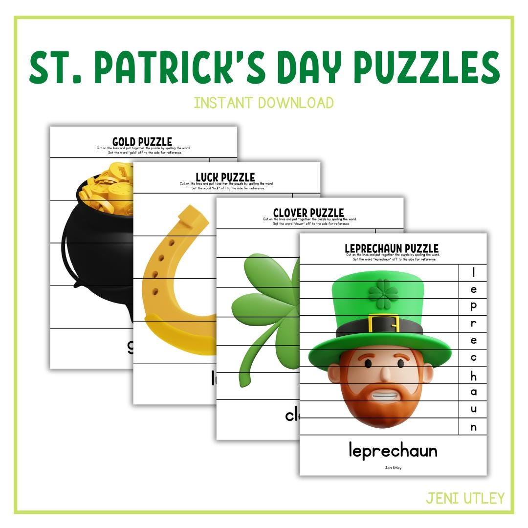 St. Patrick's Day Word Puzzles for Preschoolers, Printable St Patricks ...
