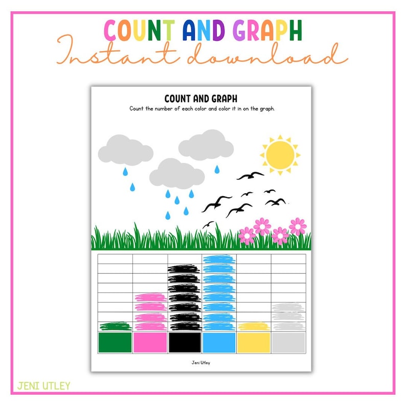 Colors Count and Graph Preschool Worksheet Printable Pre K - Etsy