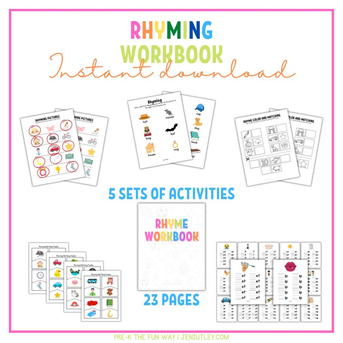Rhyming Workbook | Pre-k Literacy Activities (PDF Pattern) - Etsy