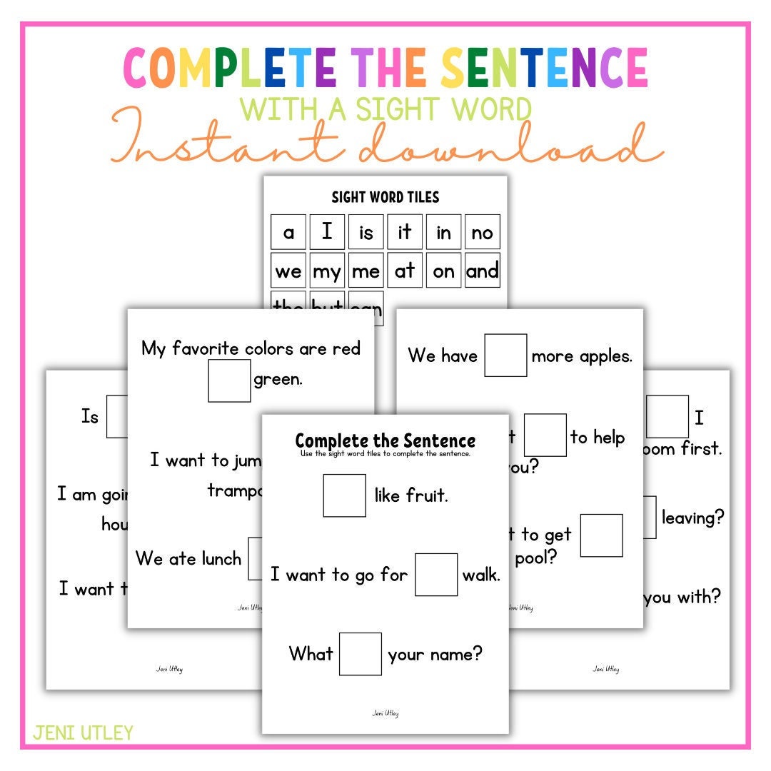 Sight Words Game | Complete the Sentence Activity (digital Download) - Etsy