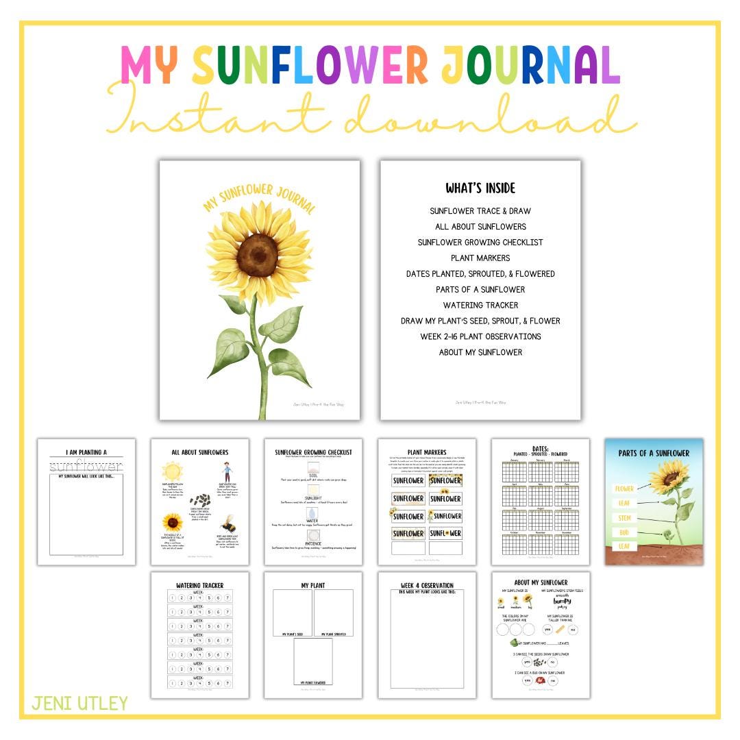 My Sunflower Journal | Kids Garden Activity | Plant Growth Tracker - Etsy