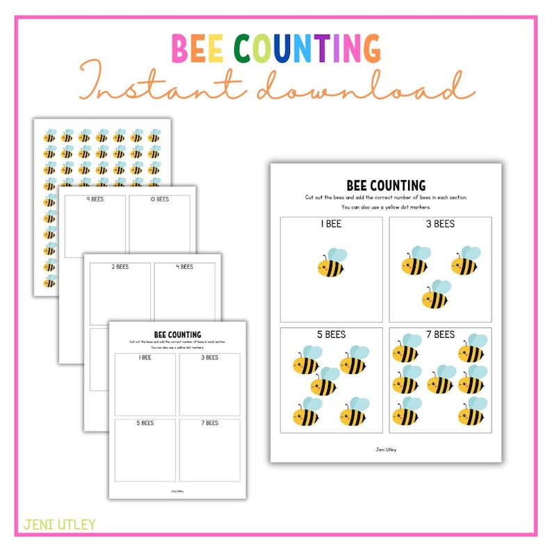 Bee Counting Activity Printable | Preschool Math Center | Cut and Count ...