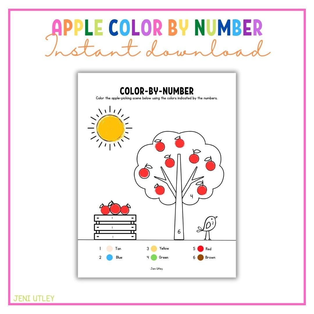 Apple Color by Number | Preschool Coloring Page - Etsy