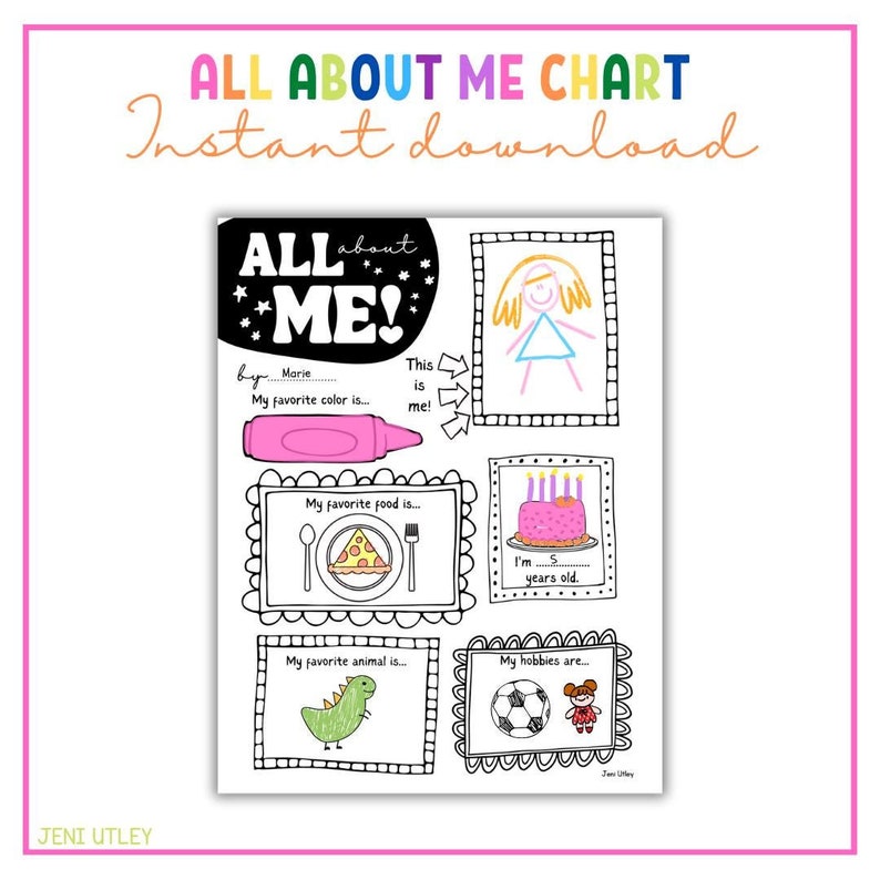 All About Me Chart | Preschool Worksheet - Etsy
