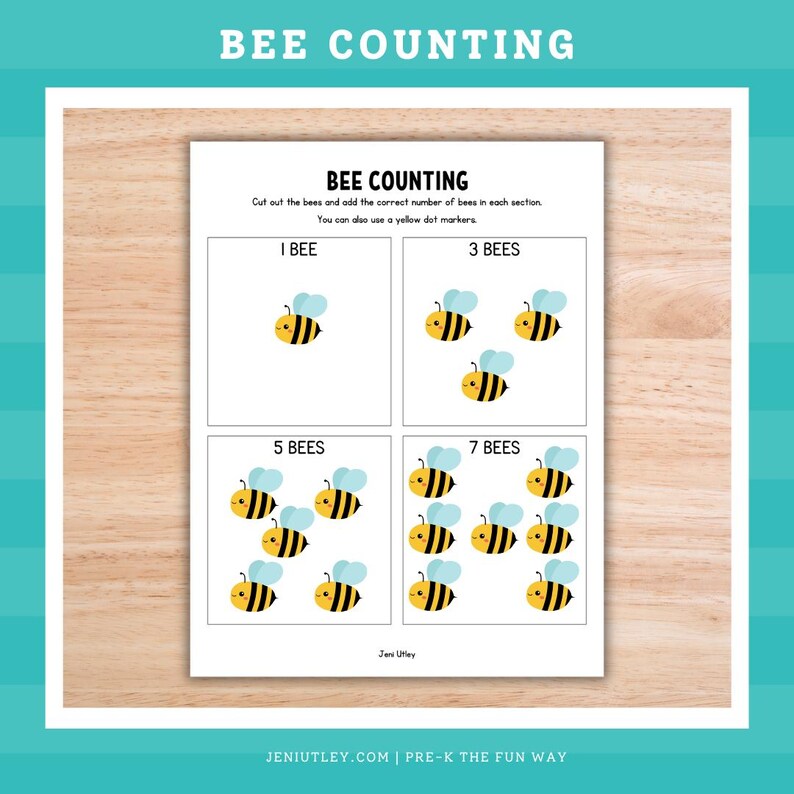 Bee Counting Activity Printable | Preschool Math Center | Cut and Count ...