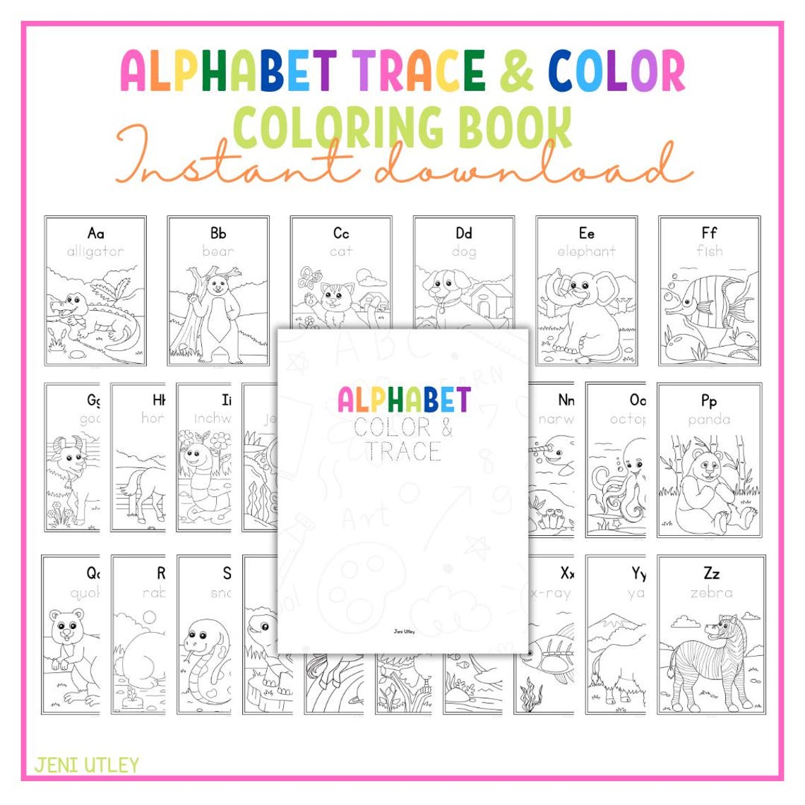 Alphabet Animal Coloring Book | Trace & Color A-Z (PDF Printable) - Etsy