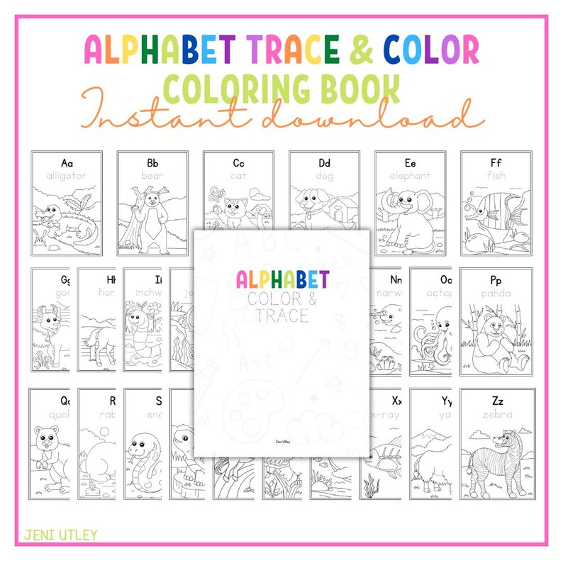 Alphabet Animal Coloring Book | Trace & Color A-Z (PDF Printable) - Etsy