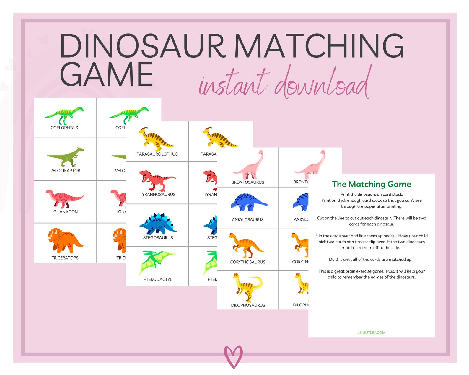 Dinosaur Matching Game Matching Game Dinosaur Game | Etsy
