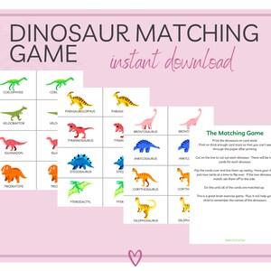 Dinosaur Matching Game Matching Game Dinosaur Game | Etsy