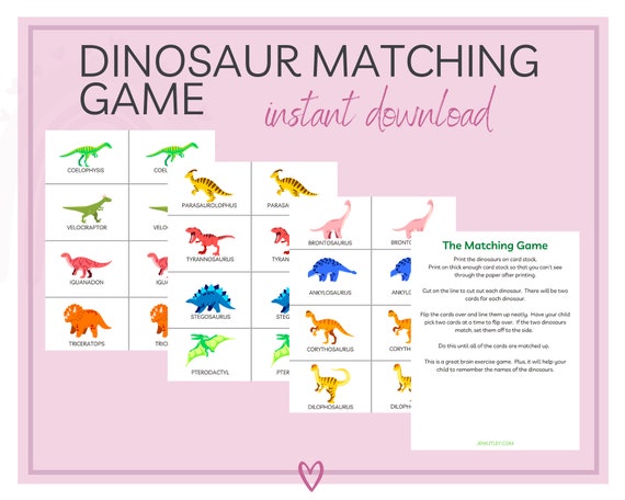 Dinosaur Matching Game Matching Game Dinosaur Game | Etsy