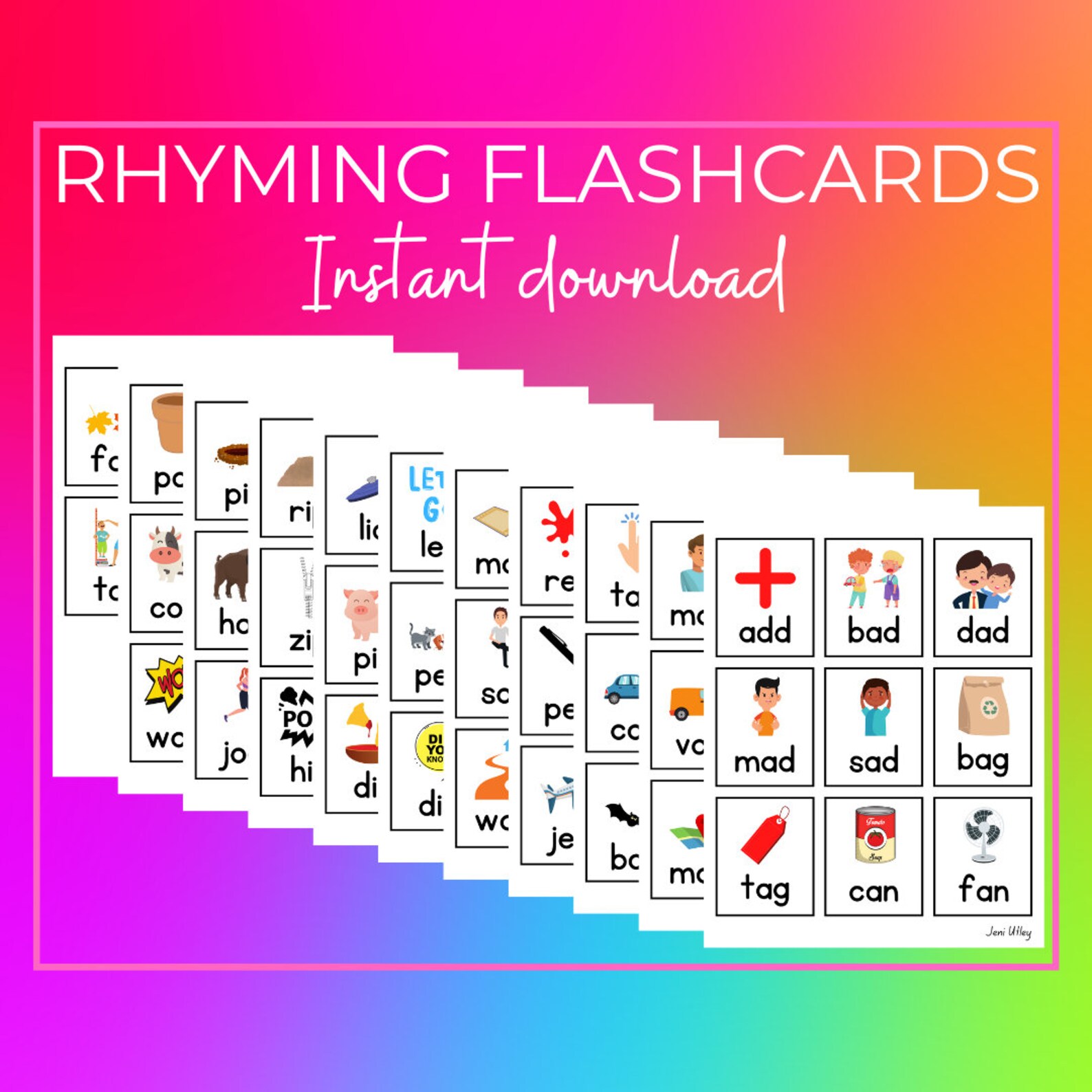 Rhyming Flashcards for Preschool Learning - Etsy