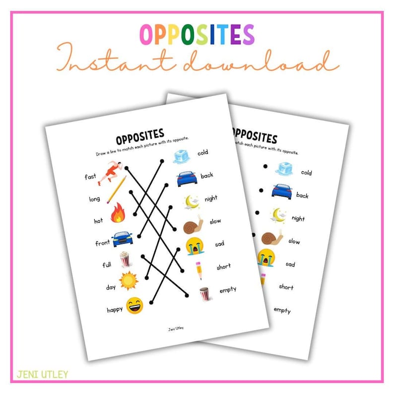 Opposites | Preschool Worksheet - Etsy