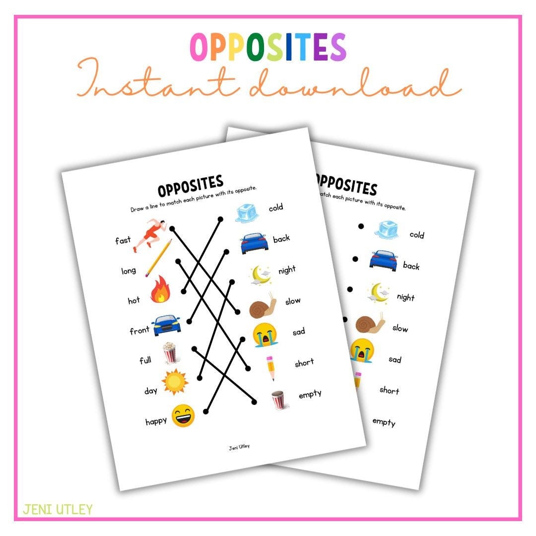 Opposites | Preschool Worksheet - Etsy