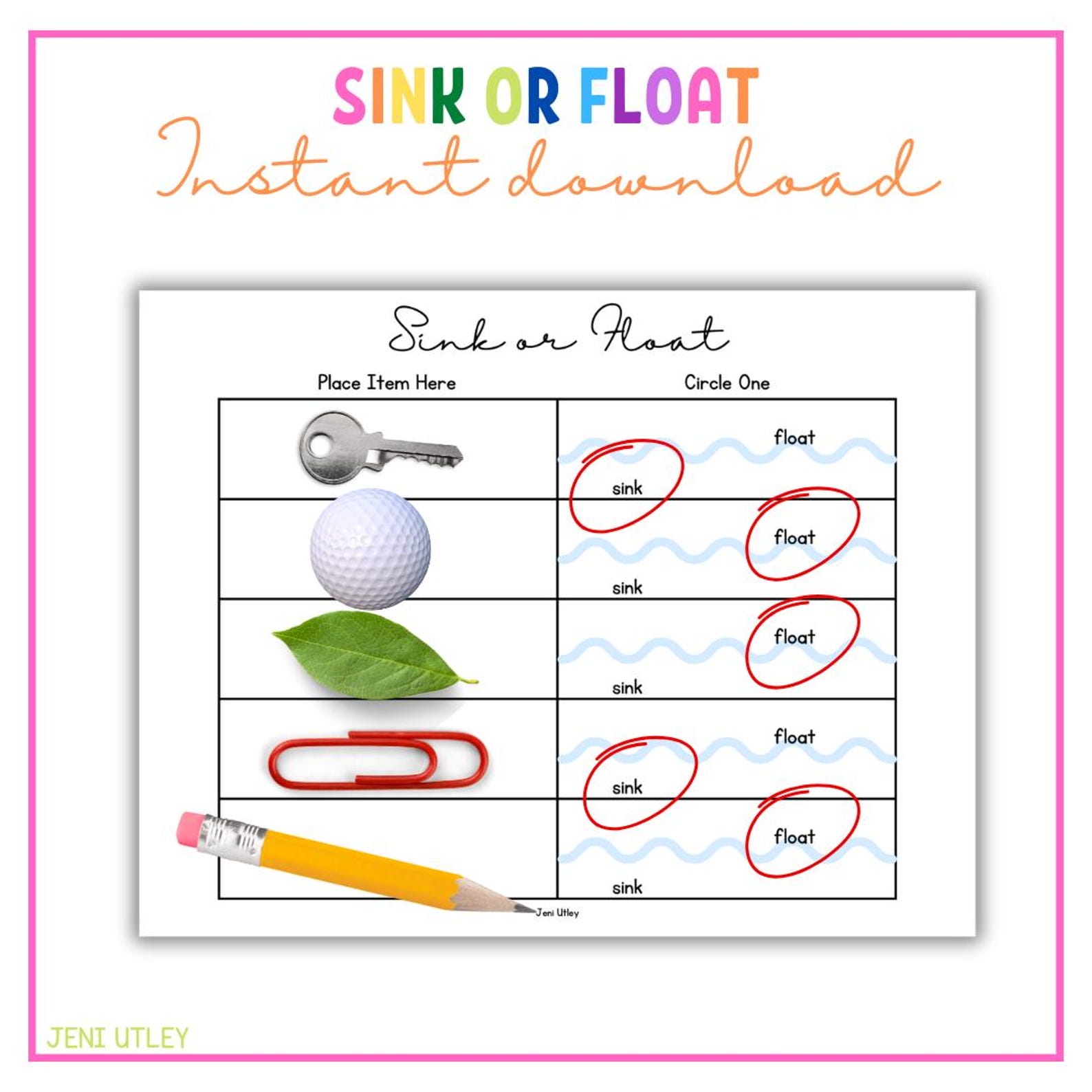 Sink or Float Activity - Preschool Fun! - Etsy