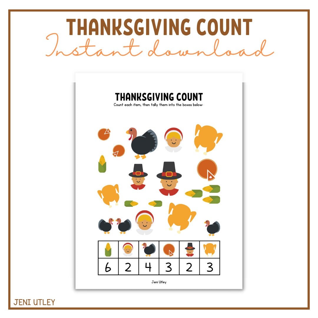 Count the Thanksgiving Items - Activity Worksheet for Preschoolers - Etsy