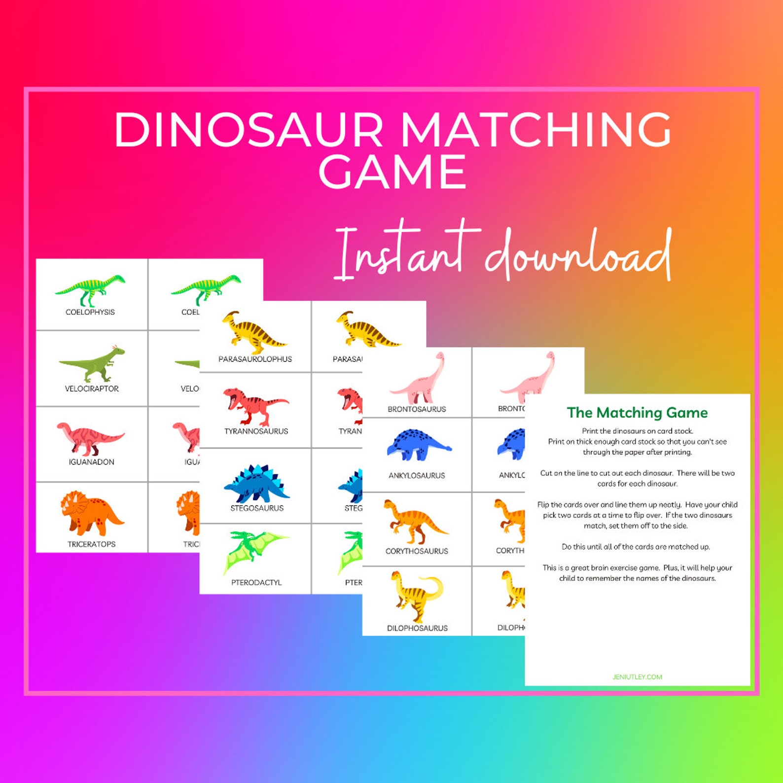 Dinosaur Matching Game Matching Game Dinosaur Game - Etsy
