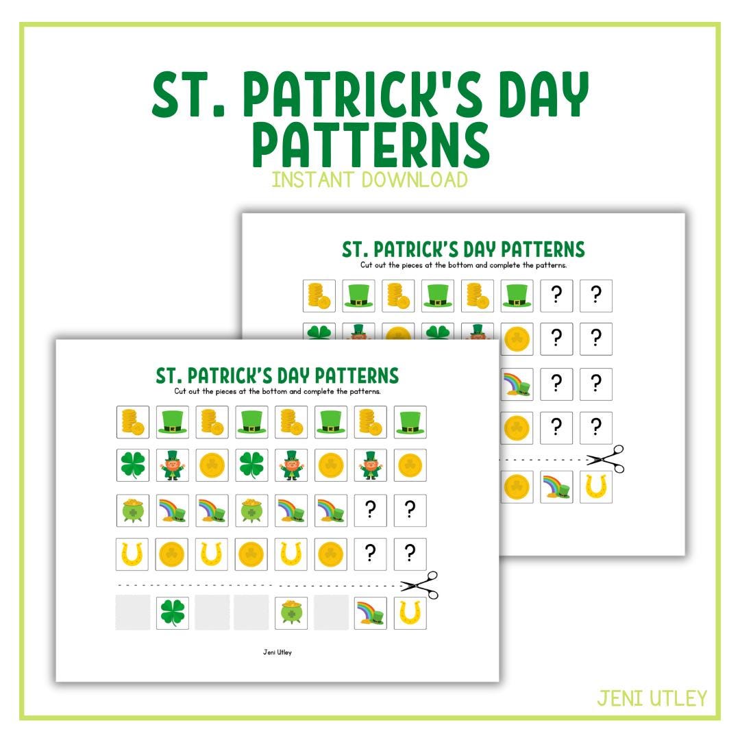 St. Patrick's Day Pattern Completion Activity for Preschoolers ...