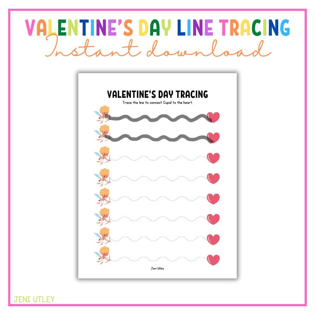 Valentine's Day Line Tracing Worksheet | Cupid and Heart Fine Motor ...